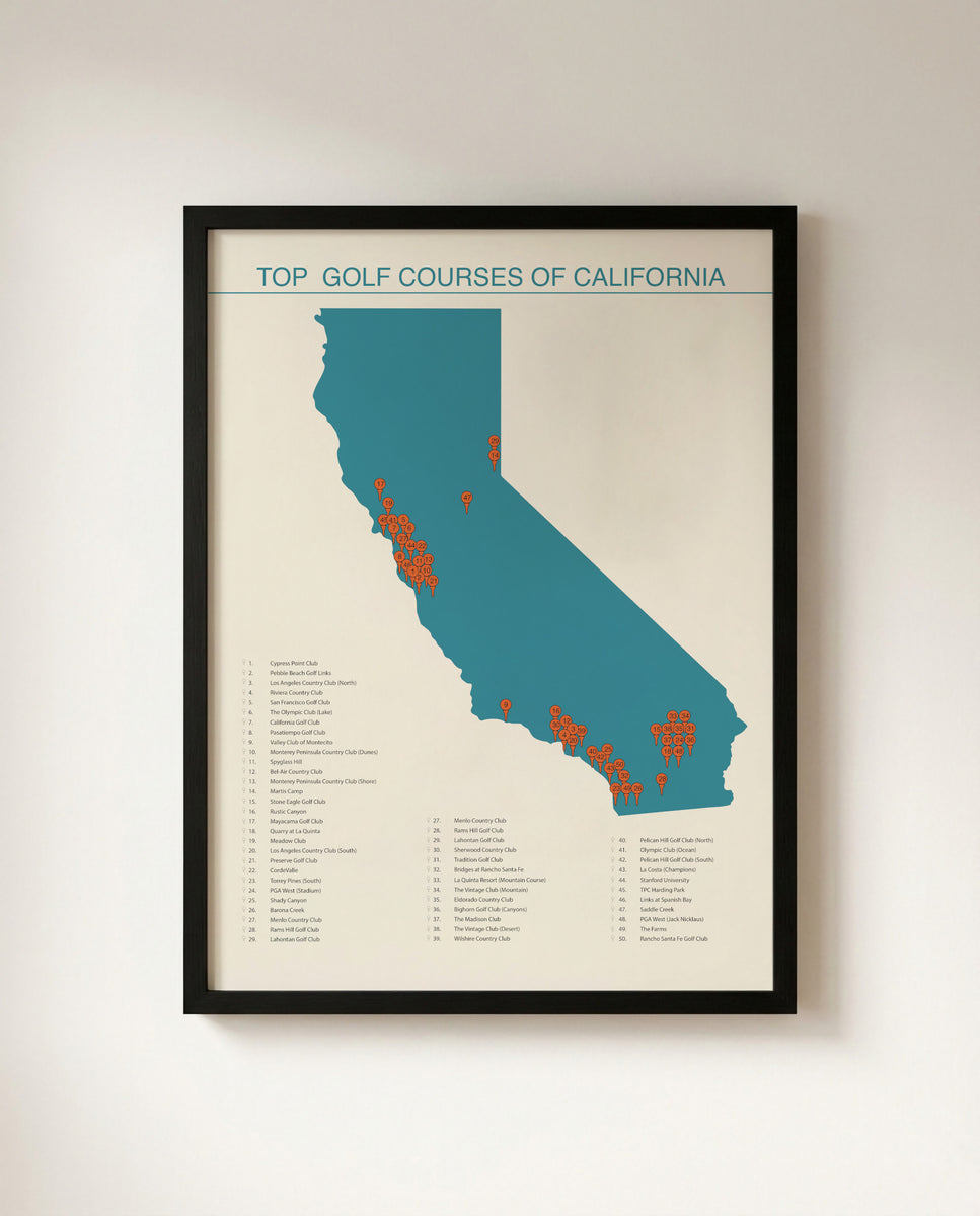 Top Golf Courses of California Checklist Map - Golf Art - Minimalist ...