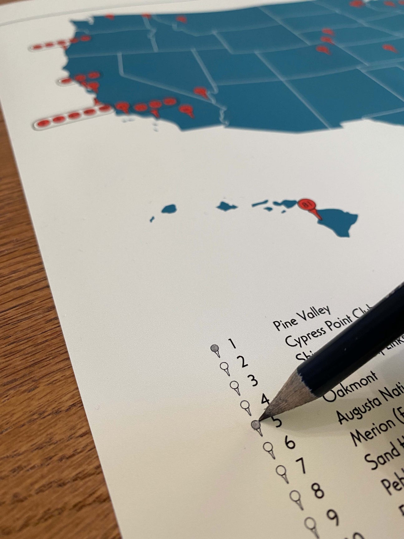 Top 100 US Golf Courses Checklist Map - Golf Art - Minimalist Golf Prints