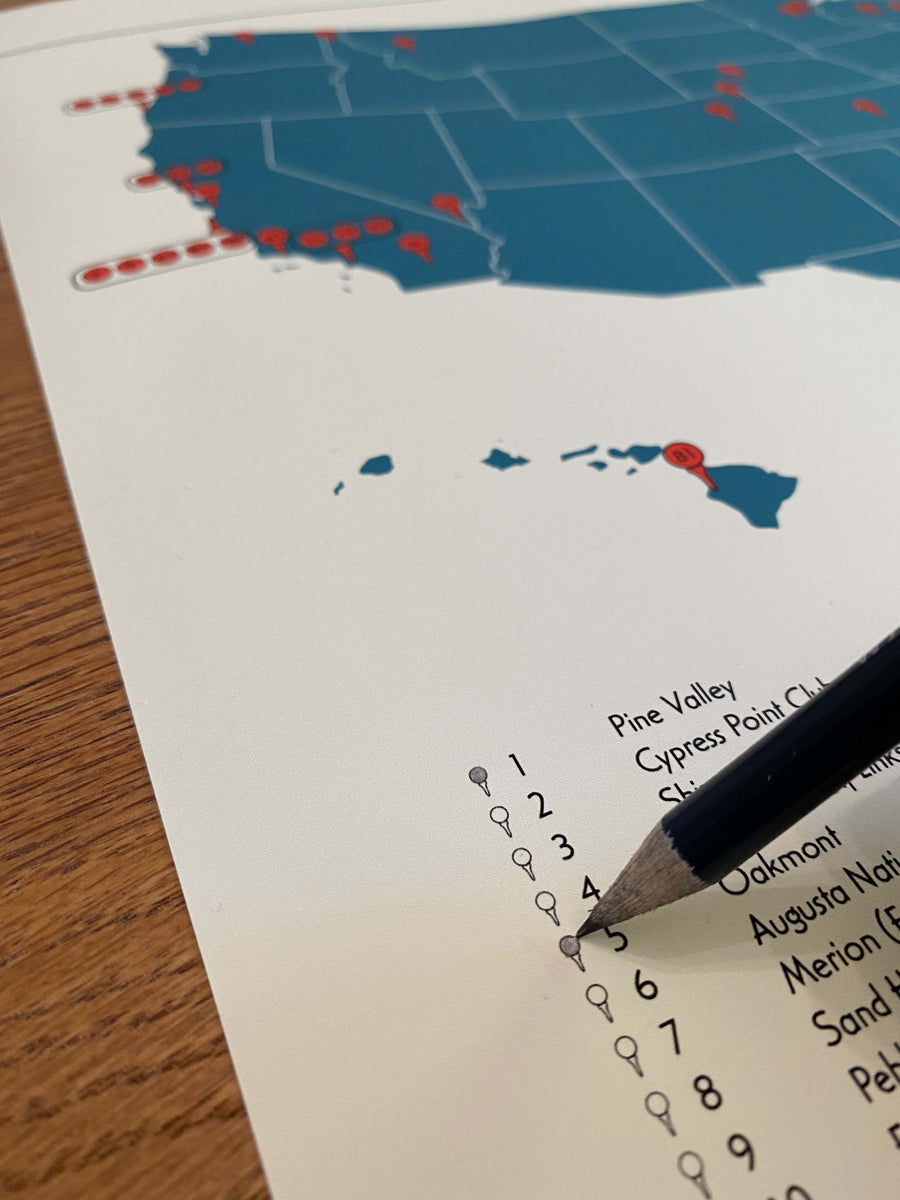 Top 100 US Golf Courses Checklist Map - Golf Art - Minimalist Golf Prints