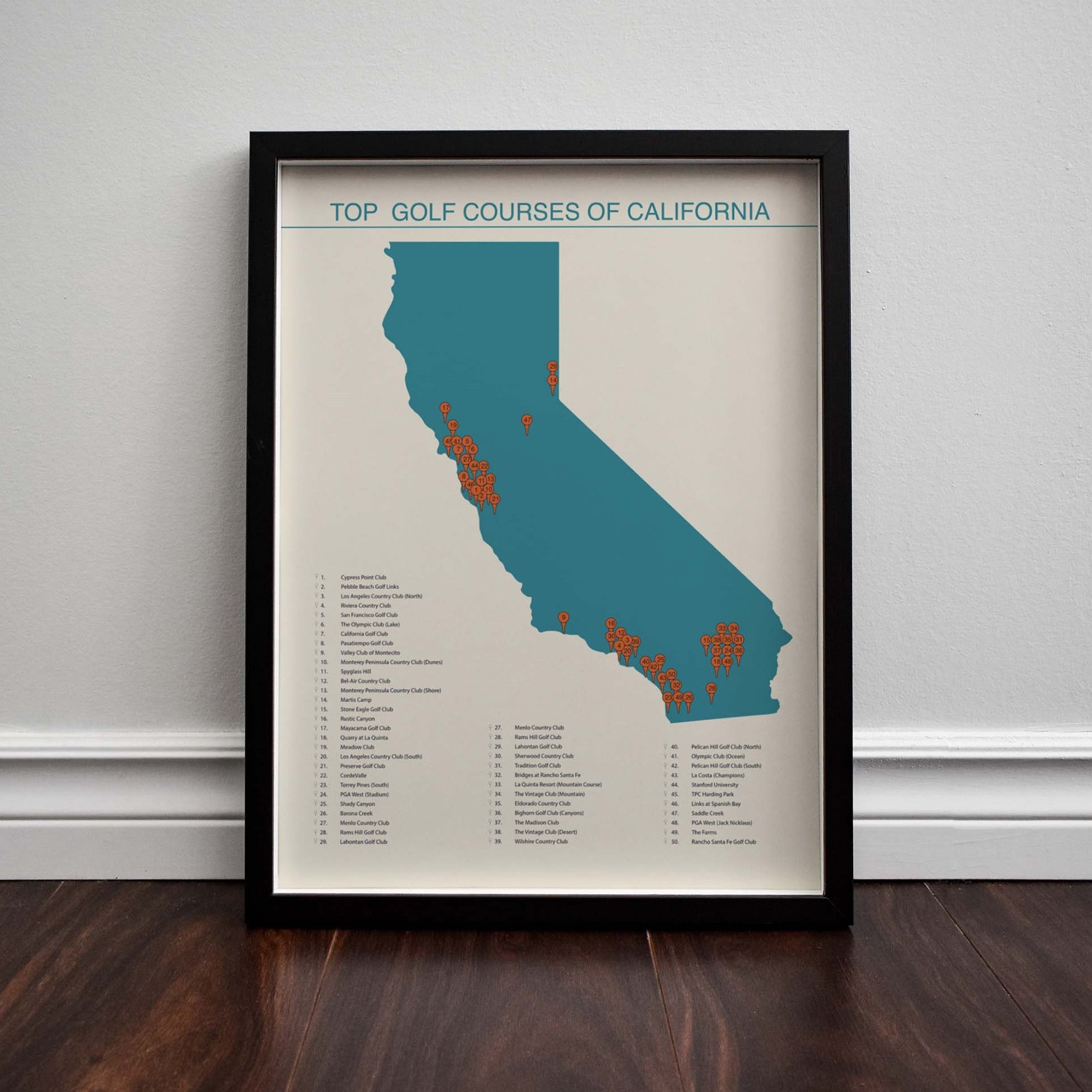 Top Golf Courses of California Checklist Map - Golf Art - Minimalist ...